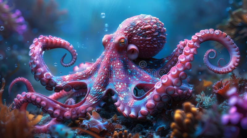 Colorful Octopus Underwater - Generative Ai Stock Illustration ...