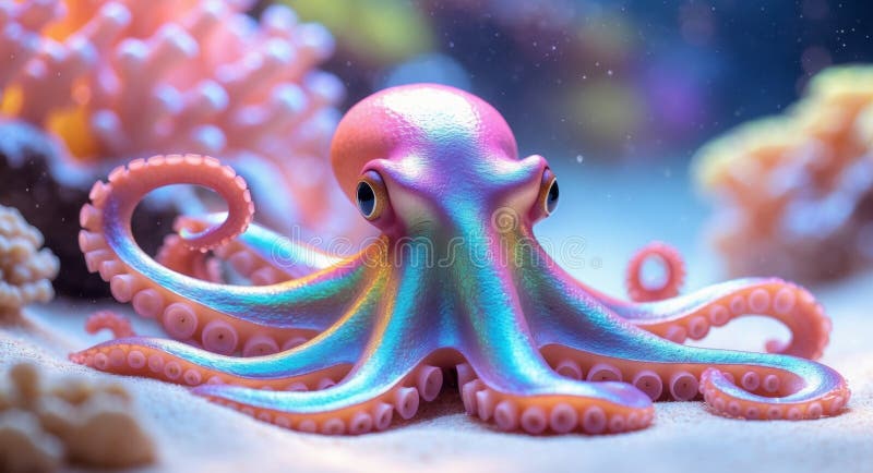 Colorful Octopus in a Vibrant Coral Reef Scene Stock Image - Image of ...