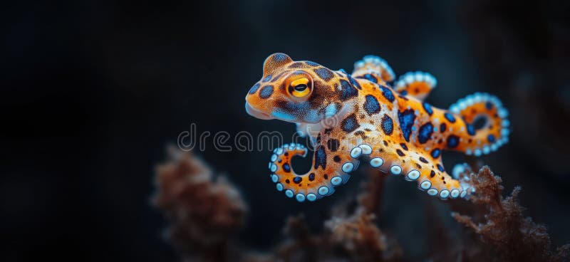 Colorful Octopus with Vibrant Patterns Swimming in Deep Ocean ...