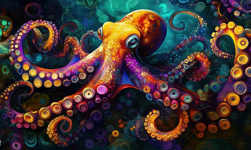 Colorful Octopus Vibrant Patterns Swimming Deep Ocean Waters Stock ...