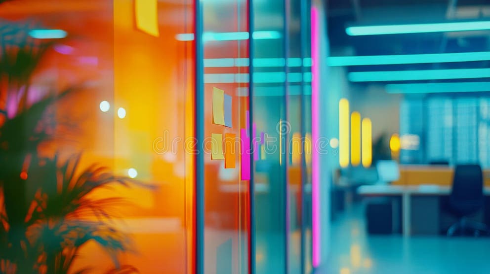 Colorful Office Glass Partition with Sticky Notes Stock Illustration ...