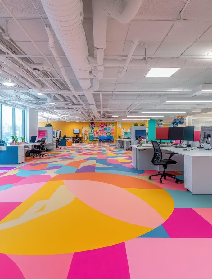 Colorful Office Space Design Interior Stock Illustration - Illustration ...