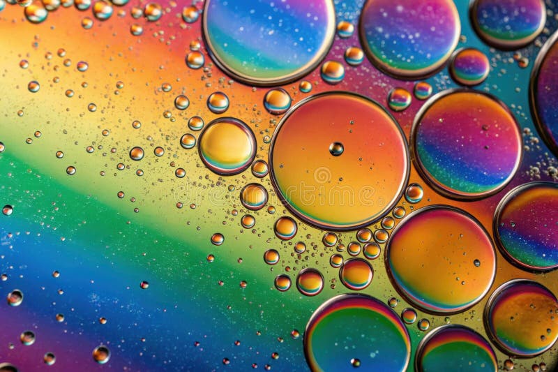 Colorful Oil Droplets Create a Vibrant Rainbow Effect on a Surface ...
