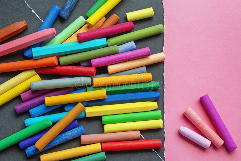 Colorful Oil Pastel Crayons on Sheets of Paper. Copy Space Stock Photo ...