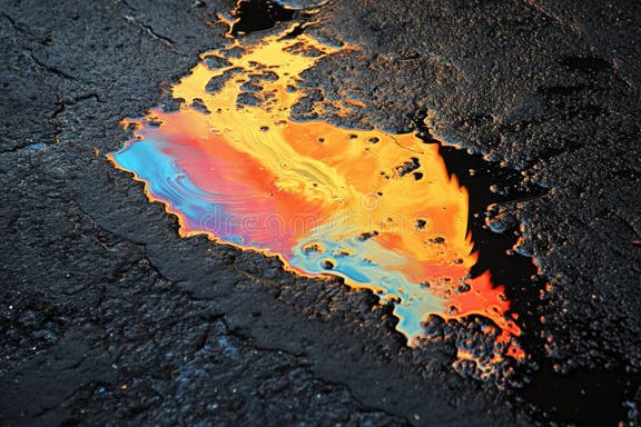 Colorful Oil Puddle Reflecting Light on a Surface, Creating an Abstract ...