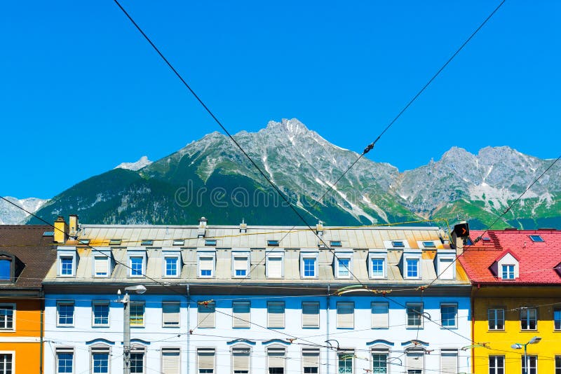 Colorful Old Buildings with Mountain on Background Stock Image - Image ...