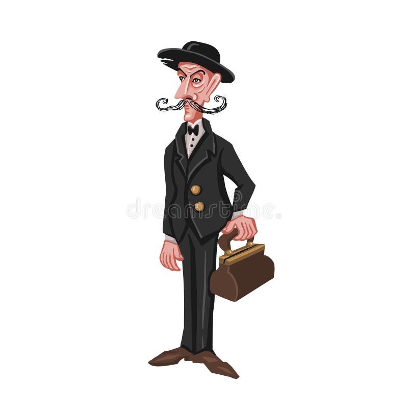 Colorful Old-fashioned Man in Hat with Bag, Cartoon Style Vector Stock ...