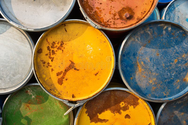 Colorful Old Industrial Metal Barrels Stacked Stock Image - Image of ...