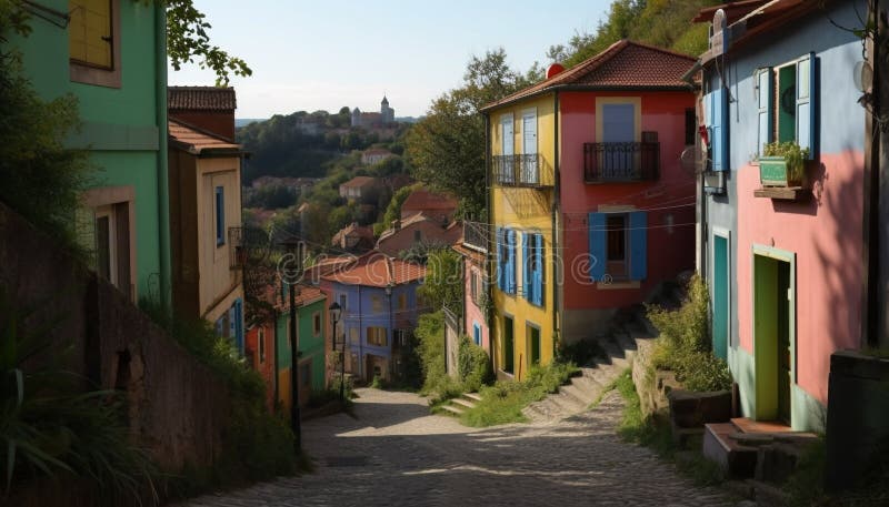 Colorful Old Town Rooftops Frame Stunning Views Generated by AI Stock ...