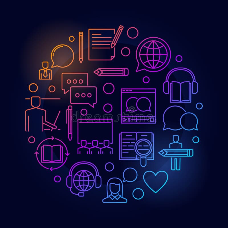 Colorful Online Education Circular Illustration Stock Vector ...