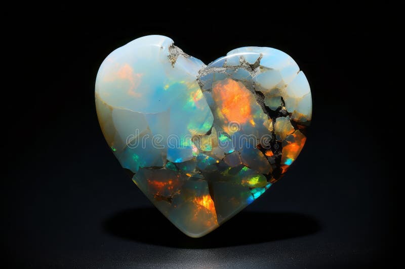 A Single Opal in the Shape of a Heart Isolated on a Dark Background. AI ...