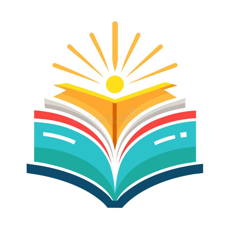 Open Book with Sun Rays Symbol for Education, Knowledge, and ...