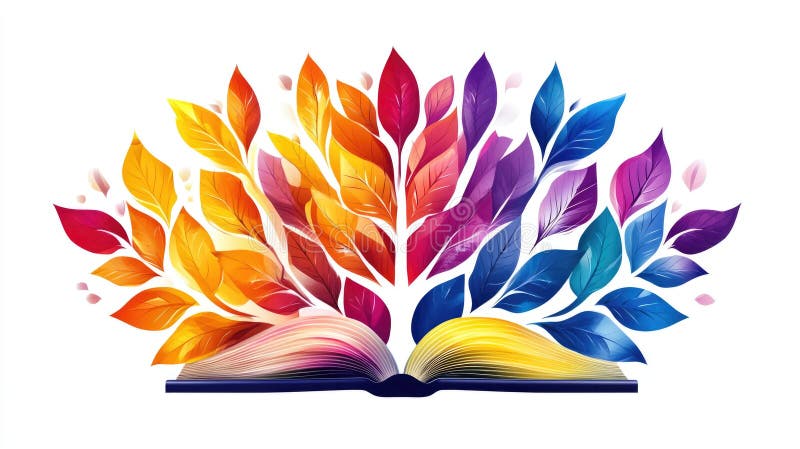 Colorful Open Book with Vibrant Leaves Representing Creativity and ...