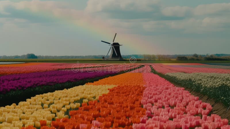 Colorful Open Field with Beautiful Tulips. Generative AI Stock Photo ...