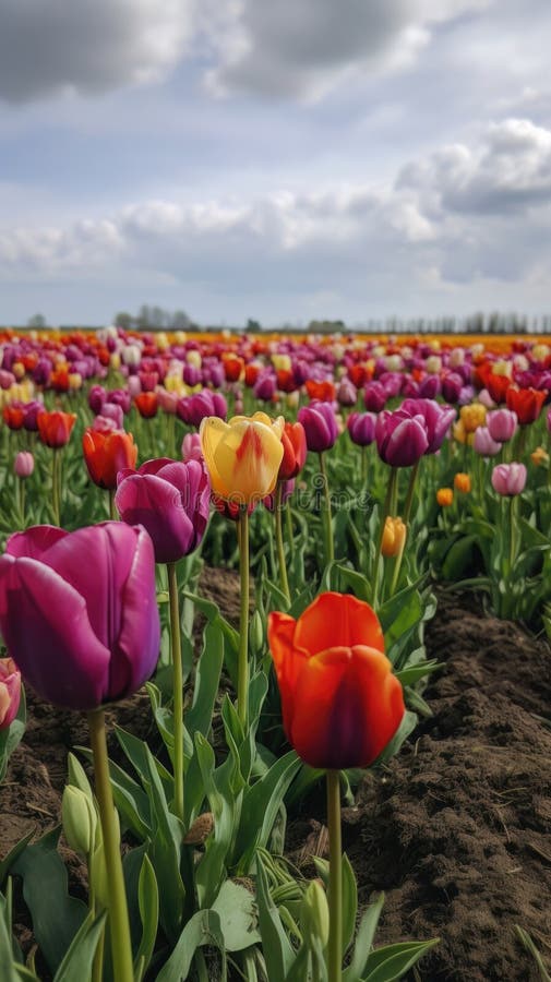 Colorful Open Field with Beautiful Tulips. Generative AI Stock ...