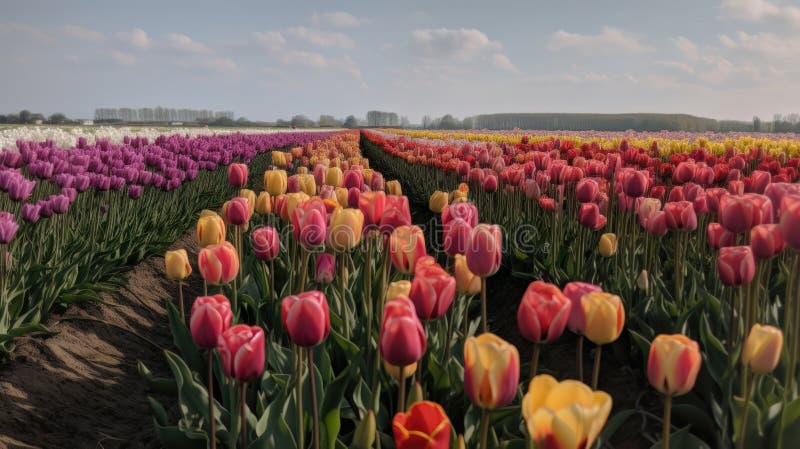 Colorful Open Field with Beautiful Tulips. Generative AI Stock Photo ...