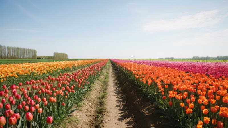 Colorful Open Field with Beautiful Tulips. Generative AI Stock Photo ...