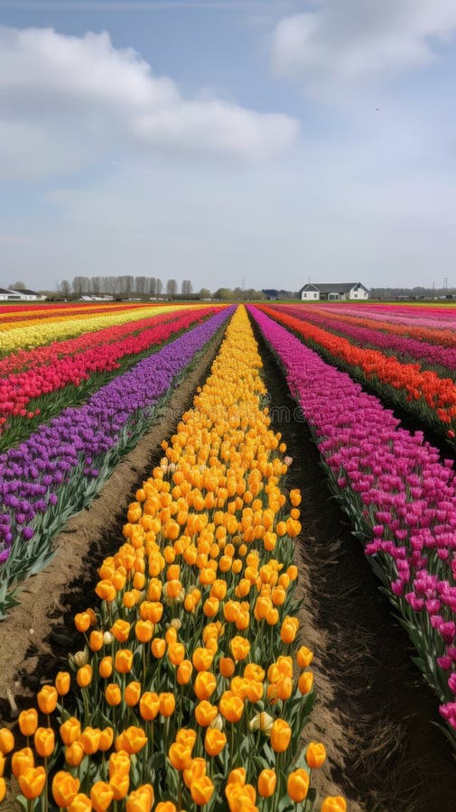 Colorful Open Field with Beautiful Tulips. Generative AI Stock Image ...