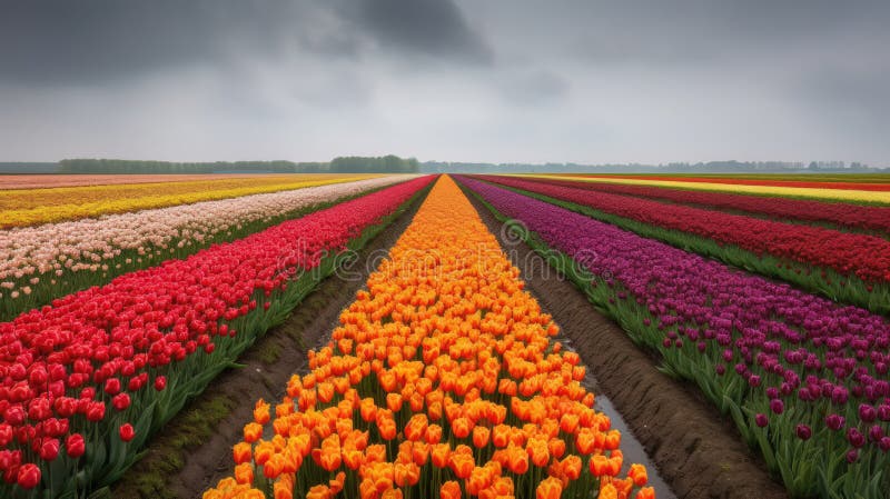 Colorful Open Field with Beautiful Tulips. Generative AI Stock Image ...