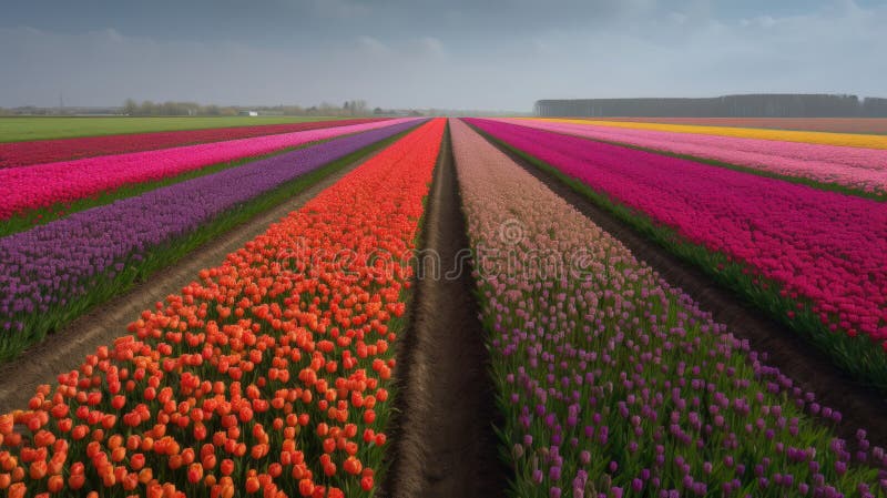 Colorful Open Field with Beautiful Tulips. Generative AI Stock Photo ...