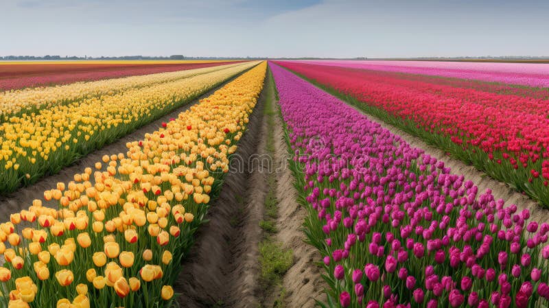 Colorful Open Field with Beautiful Tulips. Generative AI Stock Image ...