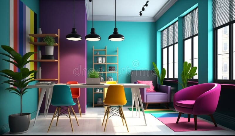 Colorful Open Space Modern Office Interior Stock Illustration ...