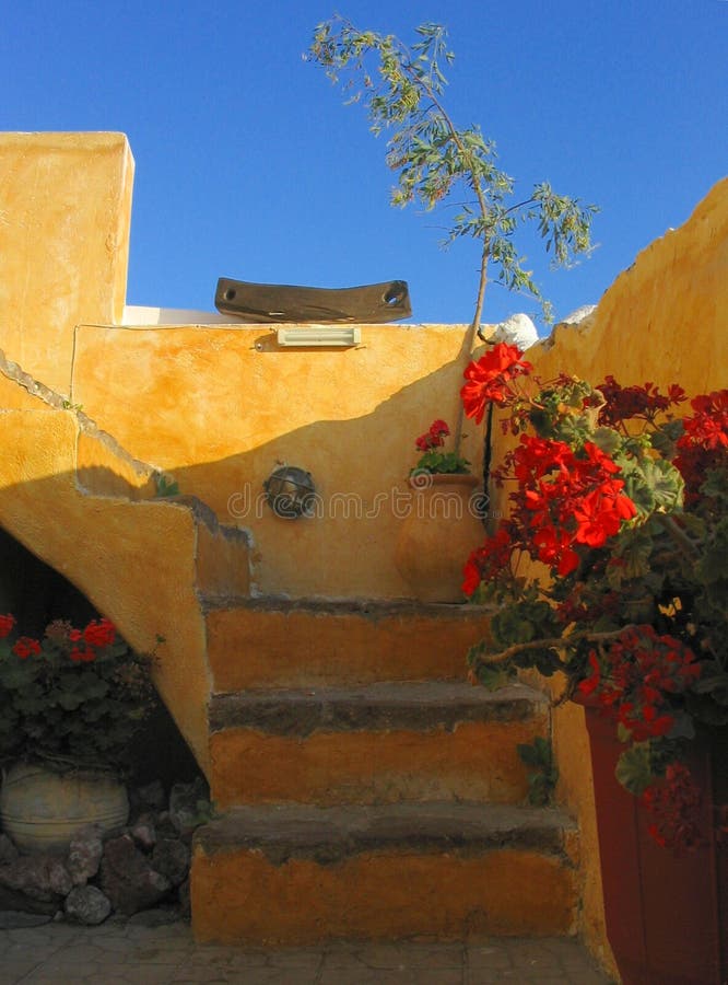 Colorful Orange Stairs. Santorini, Greece Stock Image - Image of thira ...