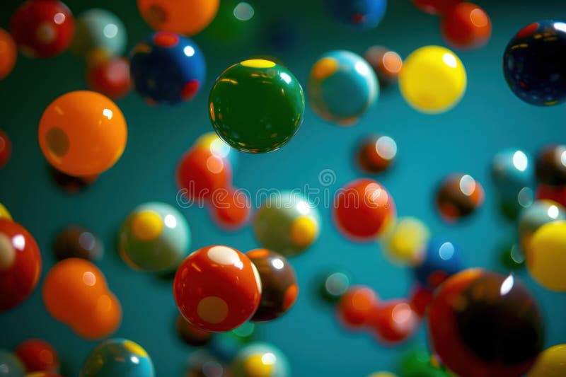 A Symphony of Color Floating Orbs Against a Teal Background Stock ...