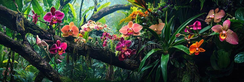 Colorful Orchids Bloom in a Lush Rainforest Setting Stock Photo - Image ...