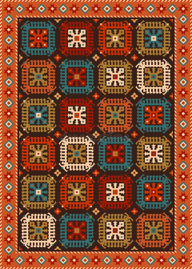 Colorful Oriental Carpet with Geometric Pattern Stock Vector ...