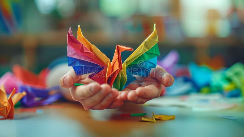 Colorful Origami Birds in Hand. Stock Photo - Image of leisure, design ...