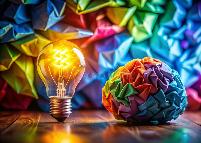 Colorful Origami Brain and Lightbulb a TiltShift Perspective on ...