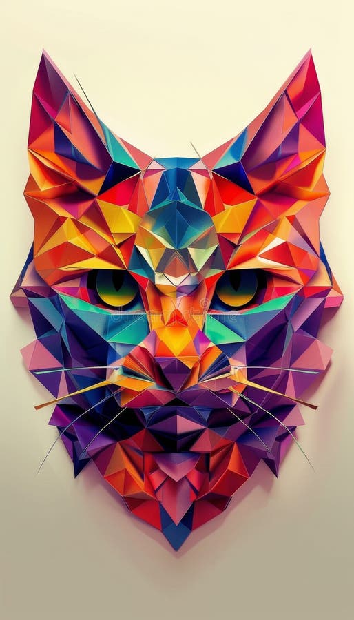 Colorful Origami Cat Face Design Featuring Playful Patterns and ...