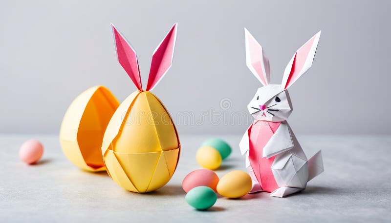 Colorful Origami Easter Bunny and Eggs Arrangement with Pastel Colors ...