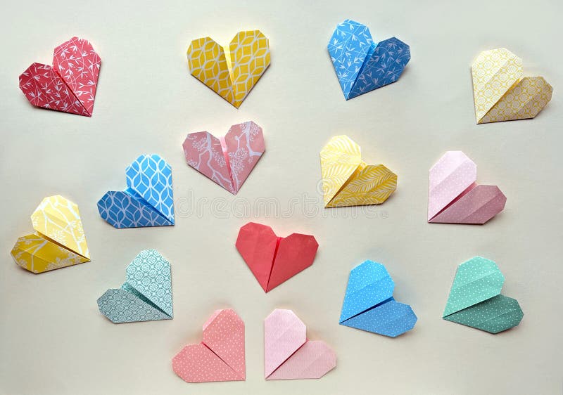 Colorful Origami Hearts Pattern on Light Background for Creative ...