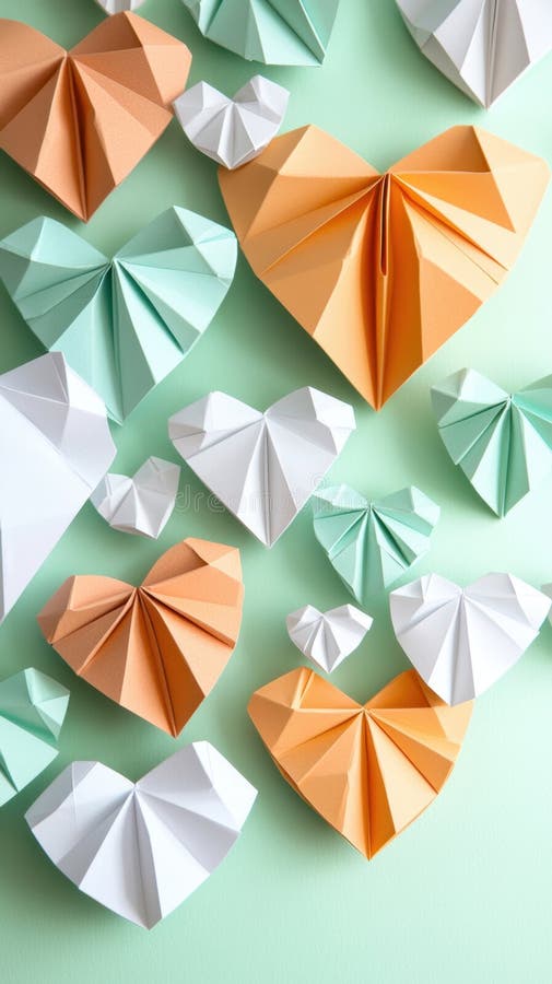 Colorful Origami Hearts in Various Sizes and Shapes Create Joyful ...