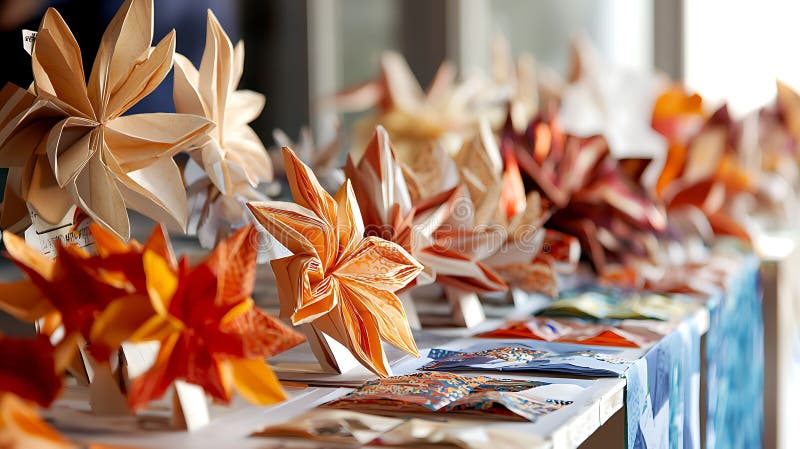 Colorful Origami Paper Flowers Displayed on a Table Stock Image - Image ...