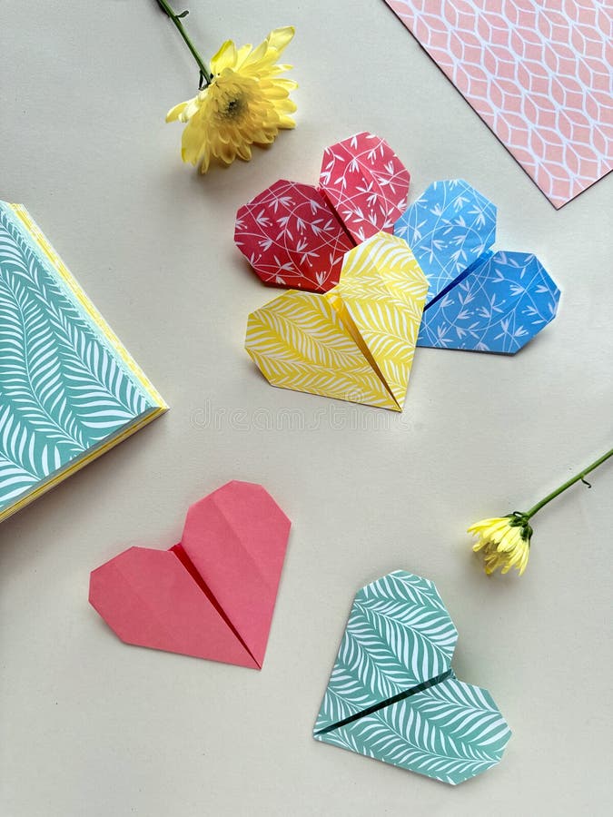 Colorful Origami Paper Hearts Assorted Patterns Designs Stock Photos ...