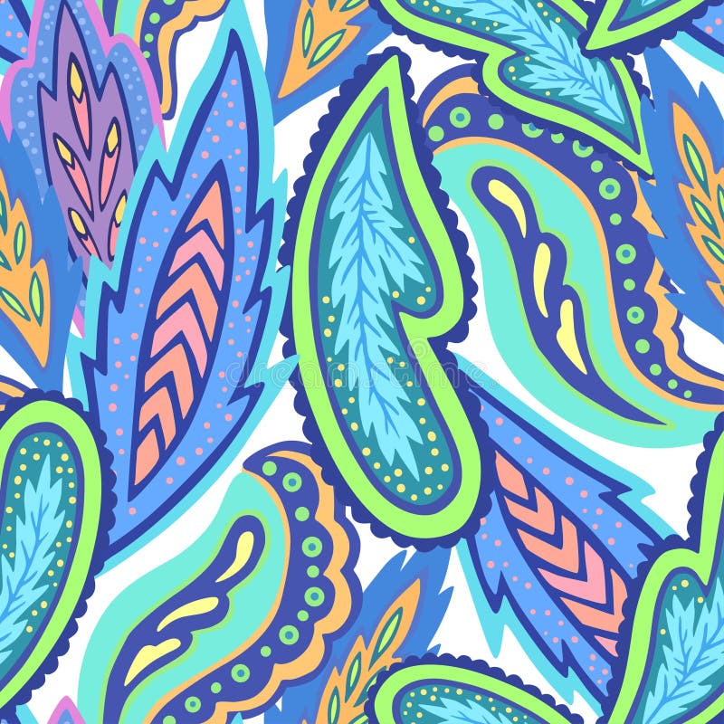 Colorful Ornamental Paisley Pattern. Hand Drawn Vector Illustration ...