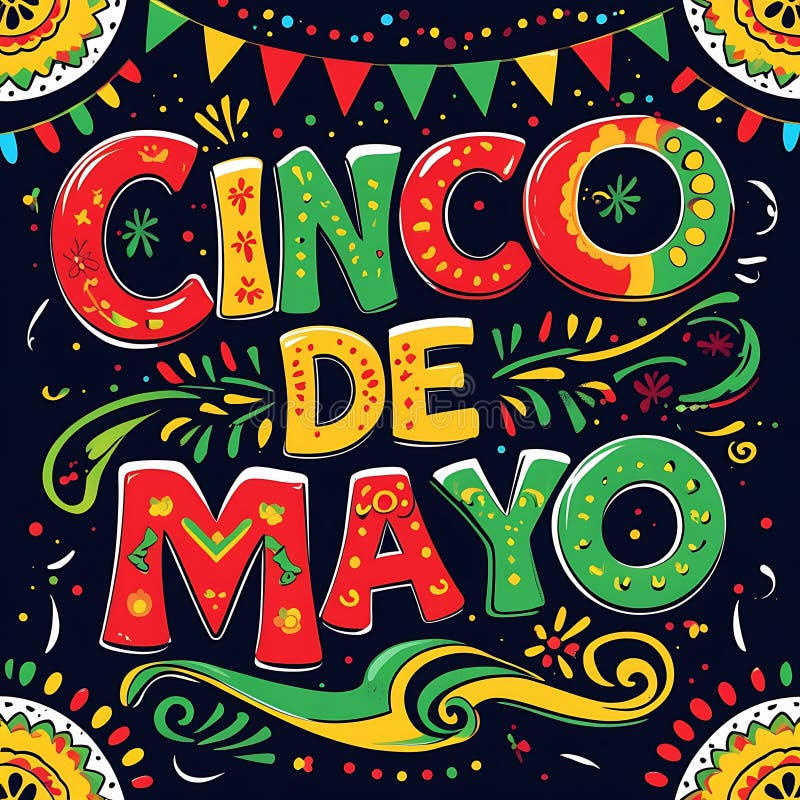 Colorful and Ornate Cinco De Mayo Typography Ai Generated Image Stock ...