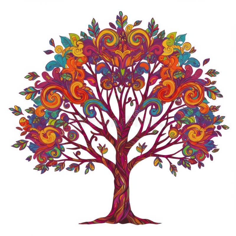 Colorful Ornate Fantasy Tree Illustration Stock Illustration ...