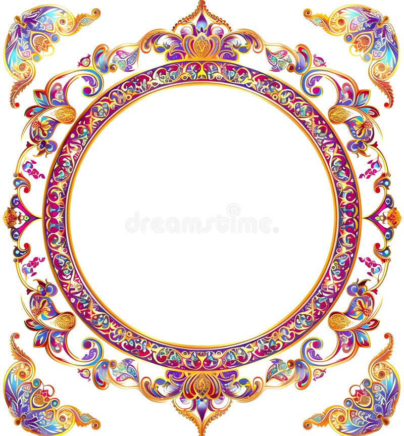 A Colorful Ornate Frame Design with Intricate Patterns and a Circular ...