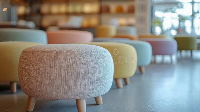 Colorful Ottomans Arranged in a Modern Living Space. Stock Photo ...