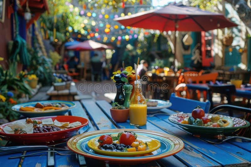 Colorful Outdoor Dining Experience Stock Illustration - Illustration of ...