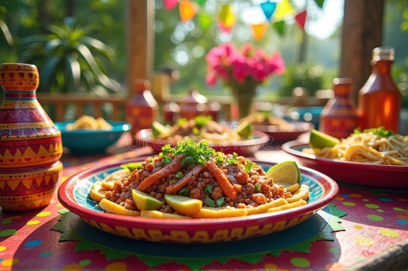 Colorful Outdoor Patio Dining with Festive Mexican Cuisine and Decor ...