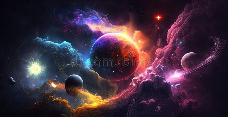 Colorful Outer Space with Constellations, Galaxies, Planets and Nebulae ...
