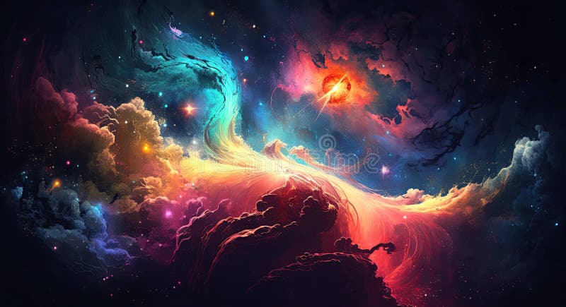 Colorful Outer Space with Stars, Constellations, Galaxies. Generative ...