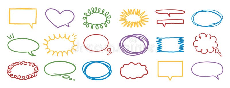 Colorful Outline Speech Bubble Set. Pencil Message Form or Clouds ...