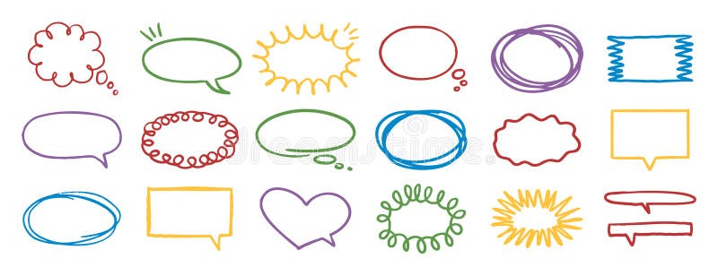 Colorful Outline Speech Bubble Set. Pencil Message Form or Clouds ...
