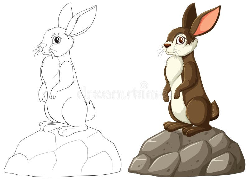 Colorful and Outlined Rabbit on Rocks Stock Vector - Illustration of ...